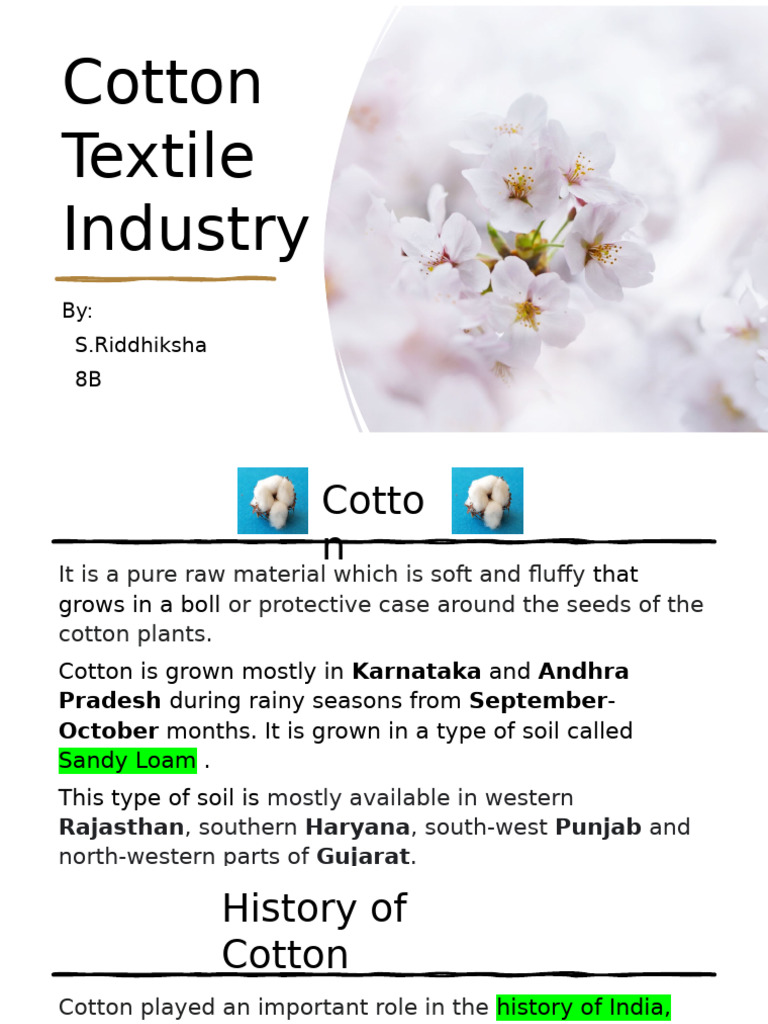 Cotton Textile Industry Overview | PDF | Cotton | Textiles