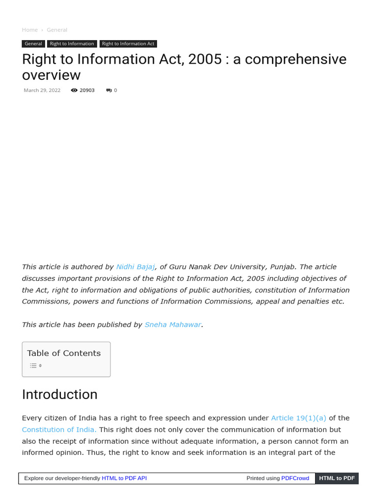 Overview of the Right to Information Act | PDF | Freedom Of Information Laws By Country | Microform
