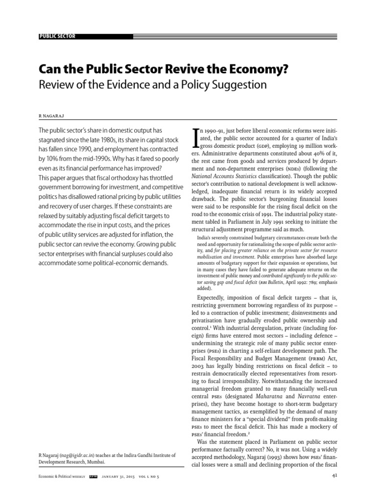 Public Sector's Role in Economic Revival | PDF | National Accounts ...