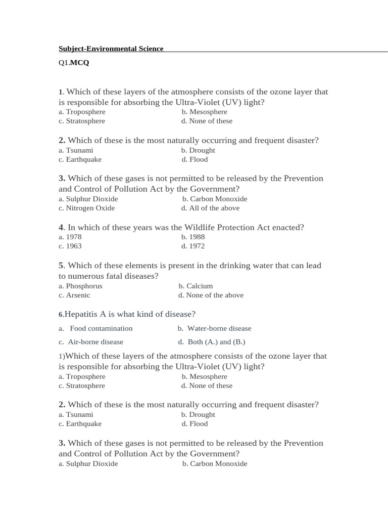 EVS Quetion Bank Internal Exam | PDF | Atmosphere Of Earth | Pollution