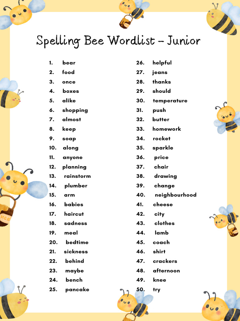 Spelling Bee Wordlist - Junior | PDF