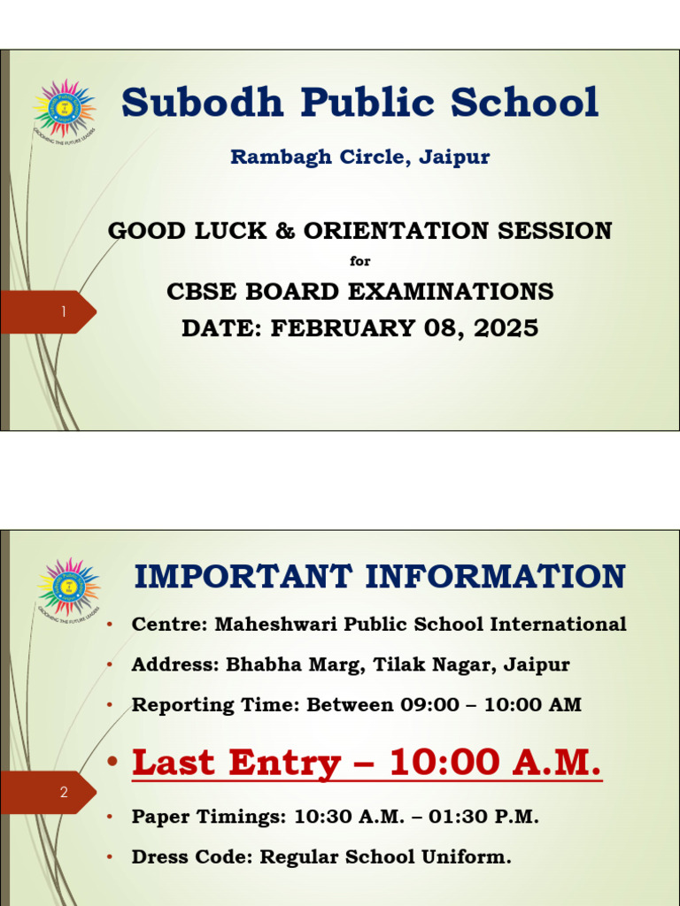 Good Luck Session - Class X 2025 | PDF