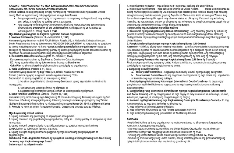 Aralin 3 Ang Pagsisikap NG Mga Bansa Na Makamit Ang Kapayapaang ...