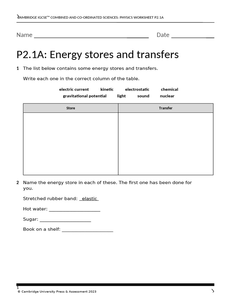 Igcse Ccsphys 2ed TR Ws 2.1a | PDF