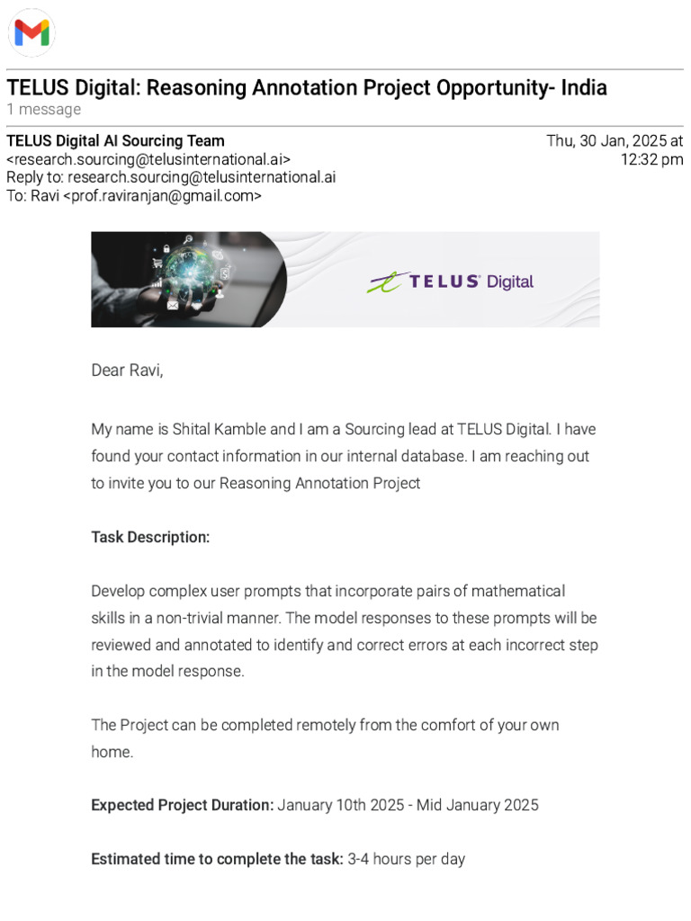 TELUS Digital - Reasoning Annotation Project Opportunity | PDF ...