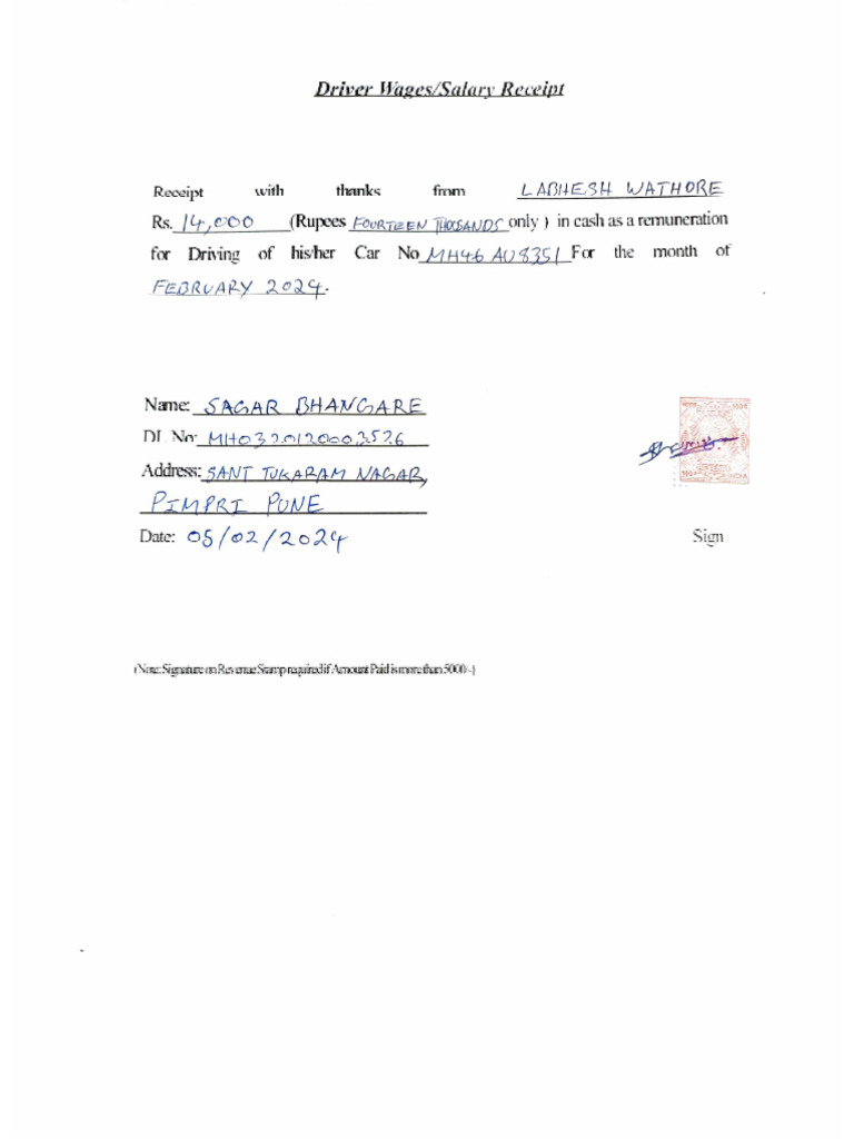 Feb Driver Receipt | PDF