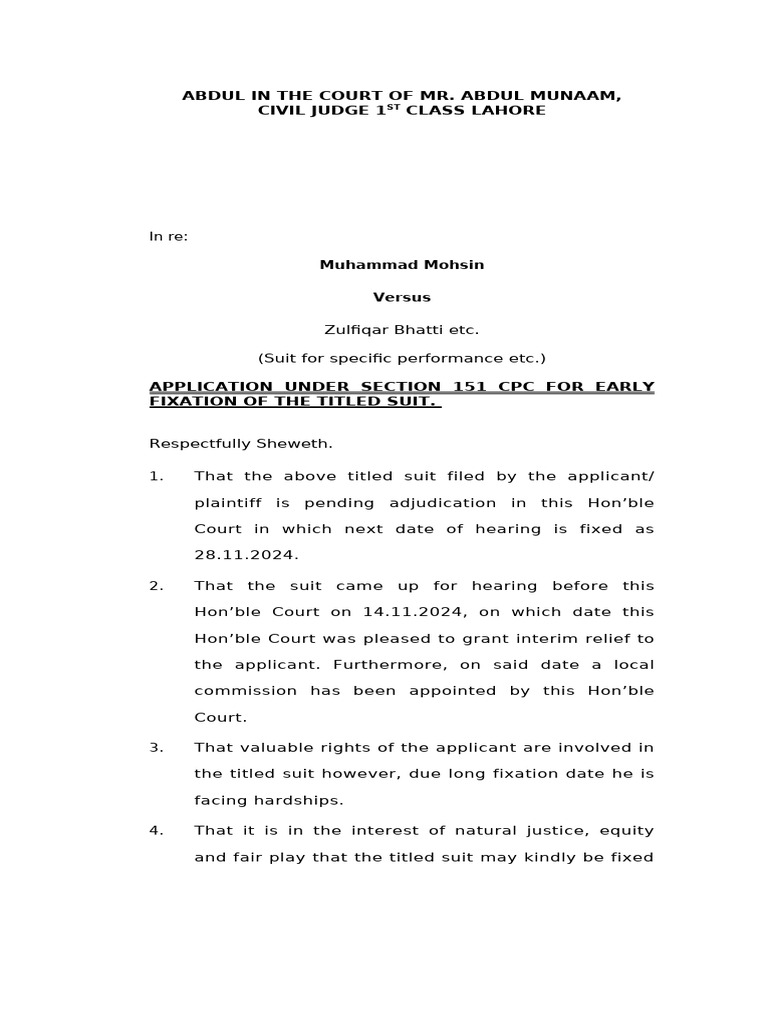 Muhammad Mohsin Application For Early Hearing | PDF | Affidavit | Judiciaries