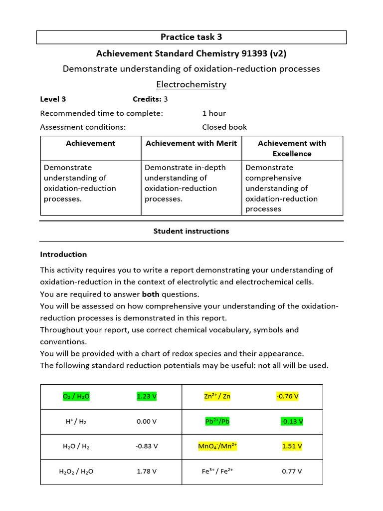 che_91391_sample task3 answers | PDF | Redox | Electrochemistry