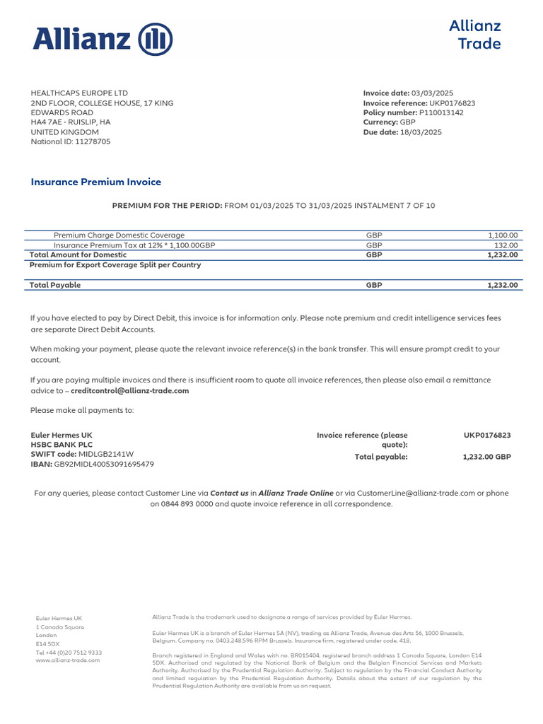 Allianz - UKP0176823 | PDF | Invoice | Insurance