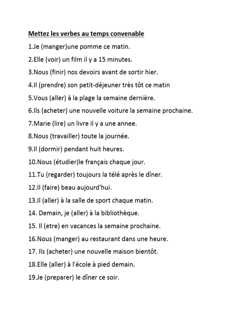 Conjugaison des verbes au temps convenable | PDF
