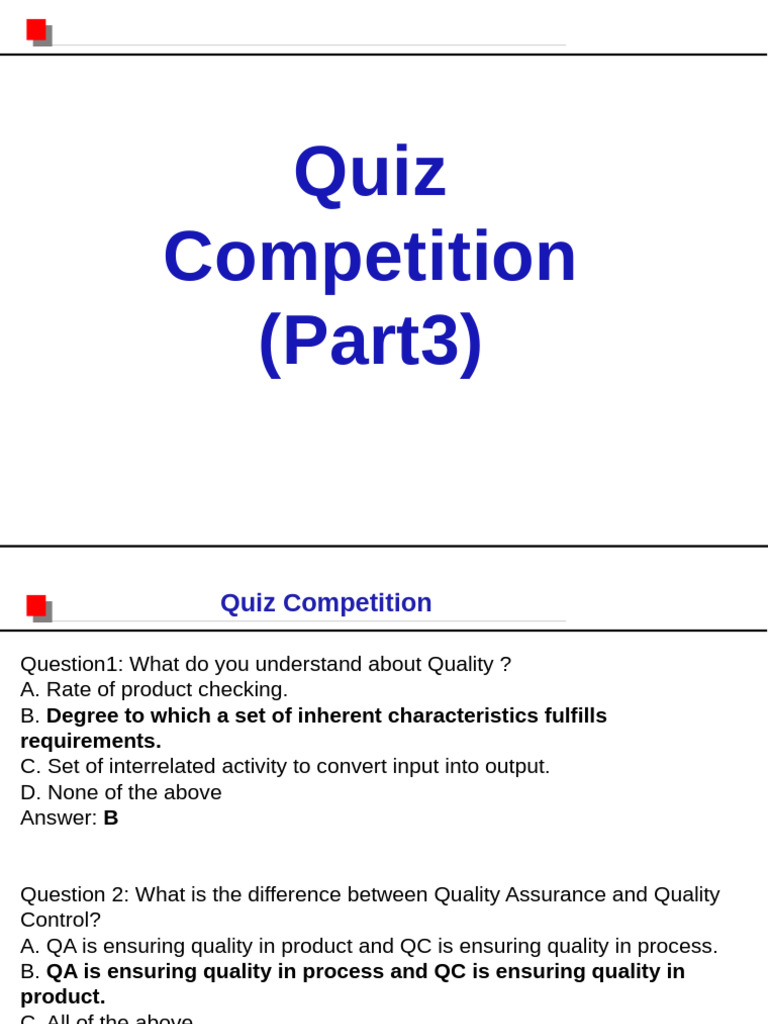 Quality Assurance Quiz Questions | PDF | Quality Assurance | Quality ...