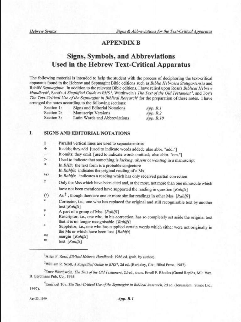 BHS Critical Apparatus | PDF