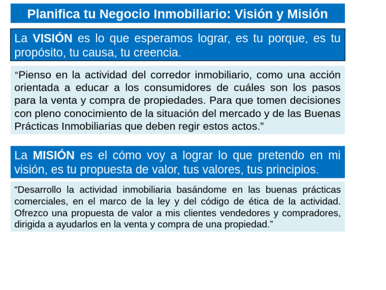 180527 Planificacion de tu negocio - Vision y Mision | PDF