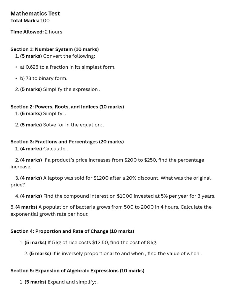 Maths Mock Questions | PDF