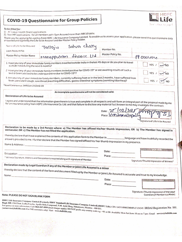 Covid Form | PDF