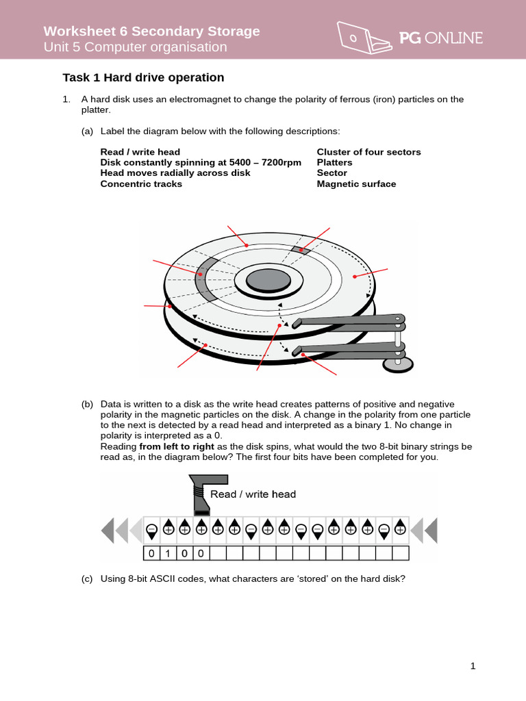 Computer Organisation Worksheet 6 Secondary Storage | PDF | Hard Disk ...