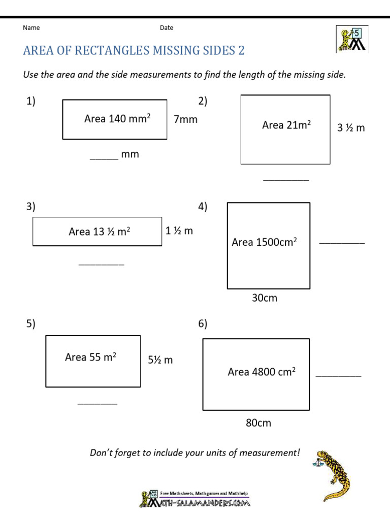 Area of Rectangles Missing Sides 2 | PDF