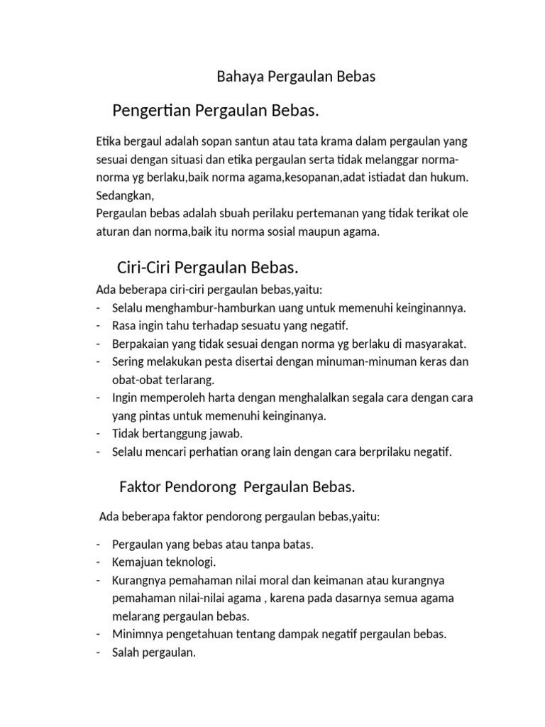 Bahaya Pergaulan Bebas bagi Remaja | PDF