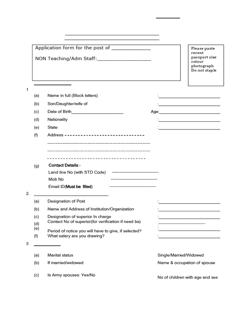 Application Form For Non Teachering & Adm Staff | PDF