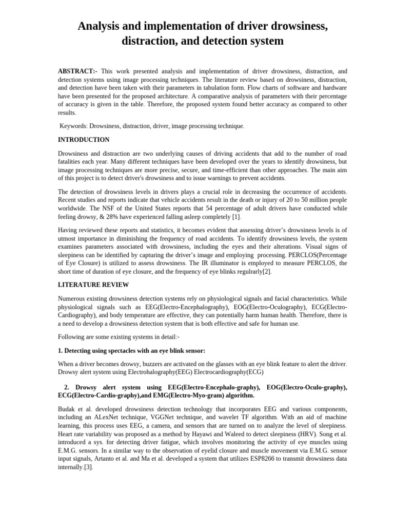 Driver Drowsiness Detection System Analysis | PDF ...