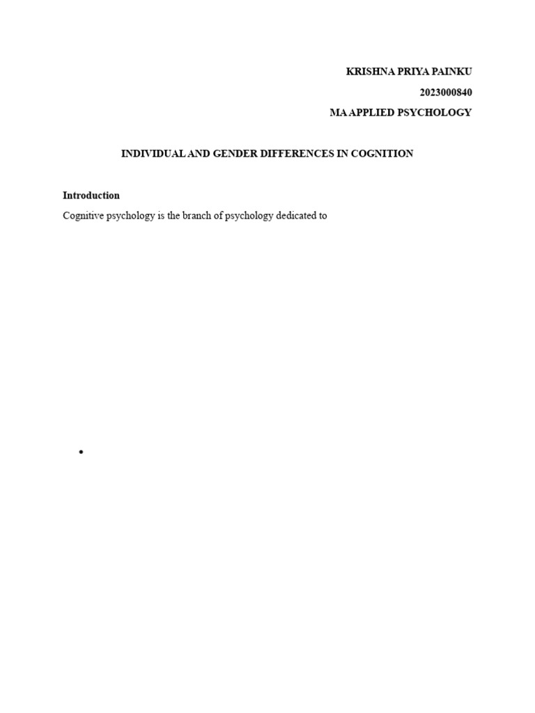Individual and Gender Difference in Cognition | PDF | Intelligence | Cognition