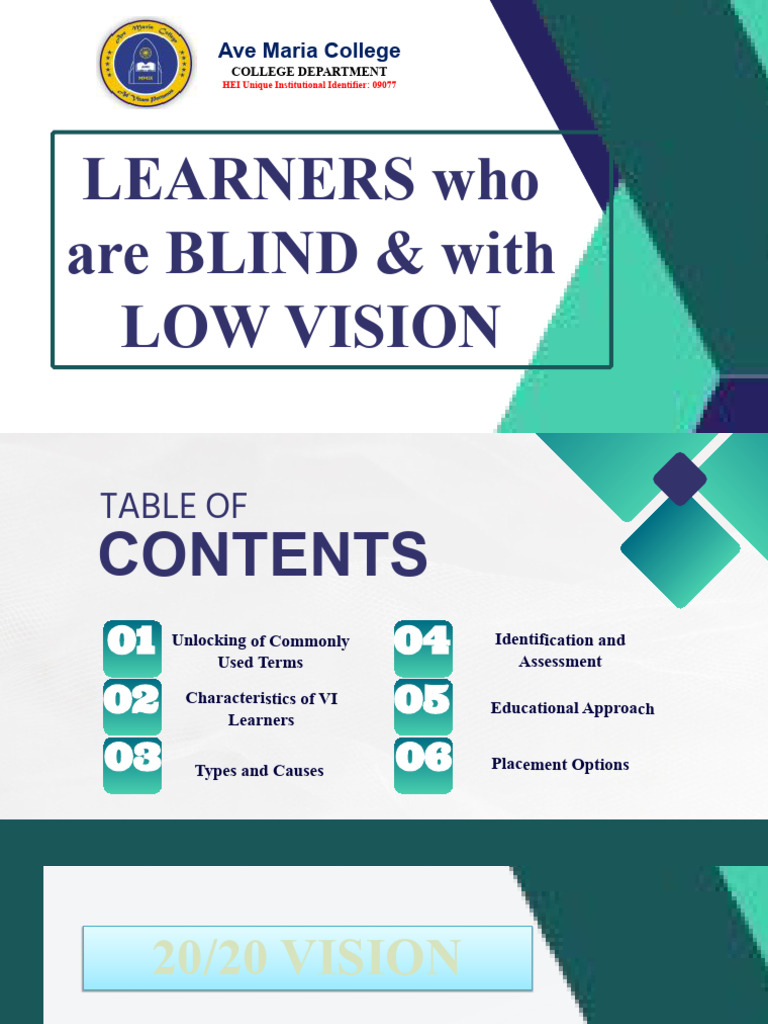 Visually-Impaired-Learners.pptx | PDF | Visual Impairment | Senses