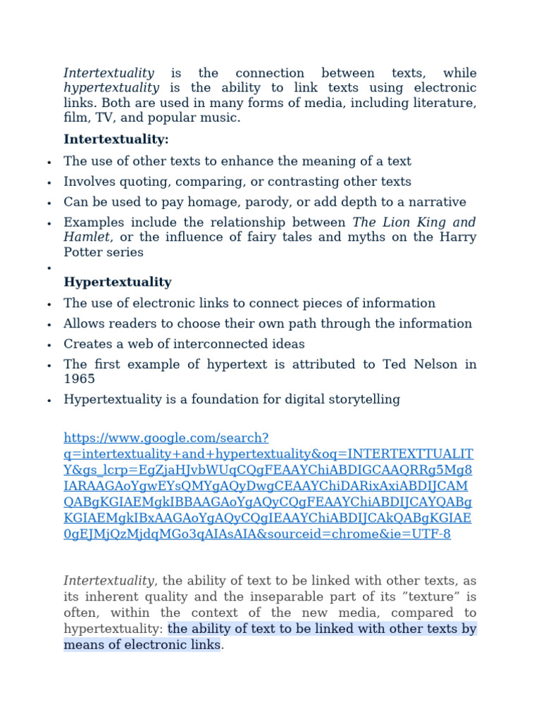Intertextuality vs. Hypertextuality | PDF