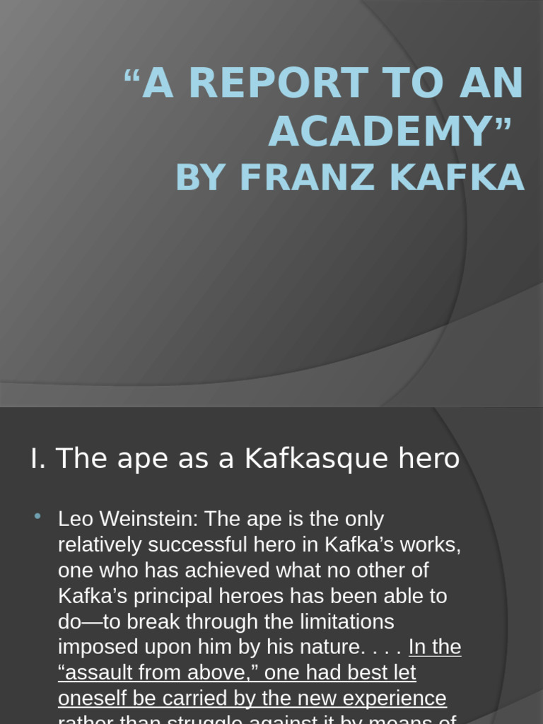 Kafka's "A Report to an Academy" Analysis | PDF | Franz Kafka | Jacob