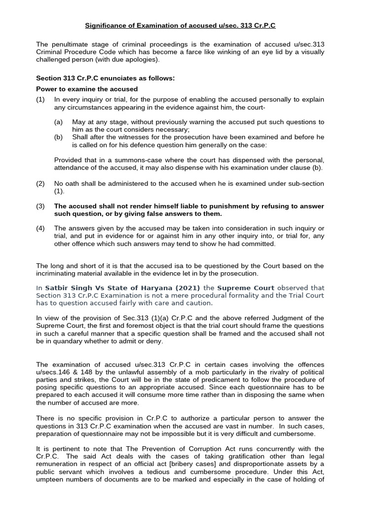 Examining Accused Under Sec. 313 Cr.P.C | PDF | Legal Procedure ...