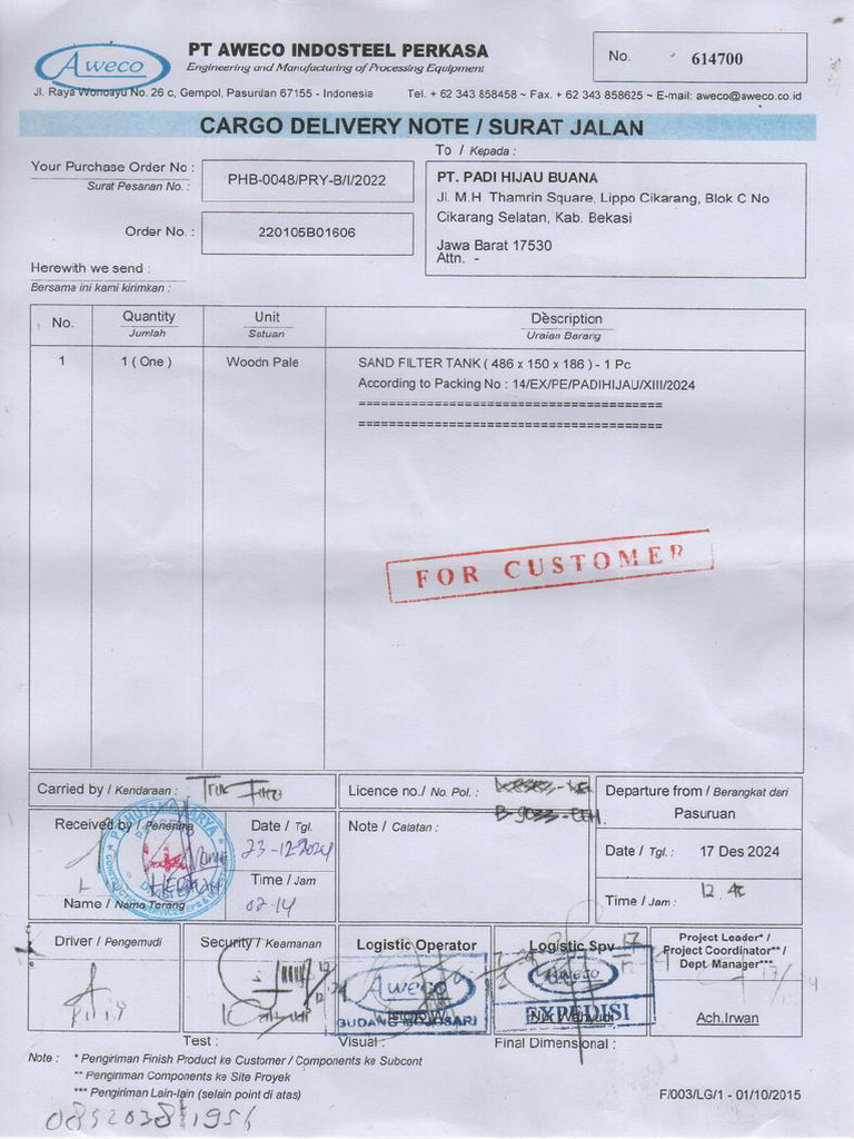 SJ-DO PT Padi Hijau Buana (Pressure Vessel & Storage Tank) (WWTP) (RWTP) Batch 4 | PDF