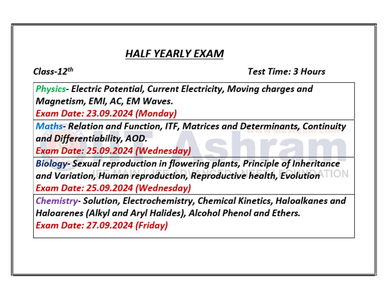 12th Half Yearly Exam Syllabus | PDF