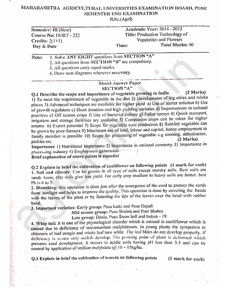 HORT-232 Model Answer Paper 2014-15-2016-17 | PDF
