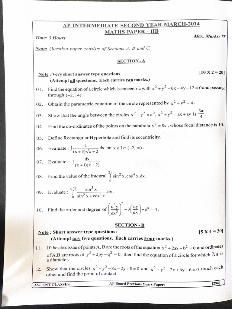 Maths Previous Years Question Papers-1 | PDF