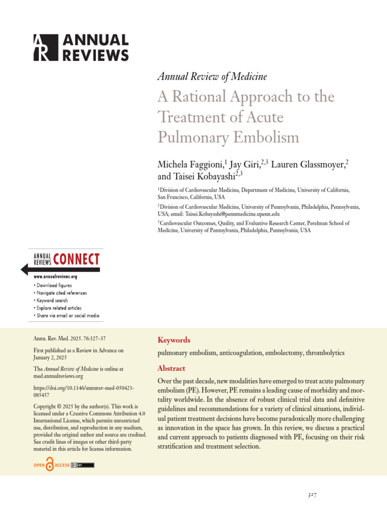 A Rational Approach To The Treatment of Acute Pulmonary Embolism | PDF | Blood Pressure | Angiology