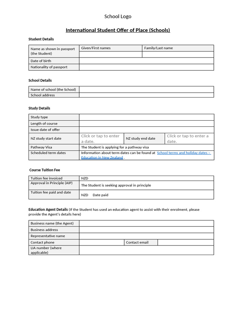 Schools - Offer of Place Sample Template | PDF | Travel Visa
