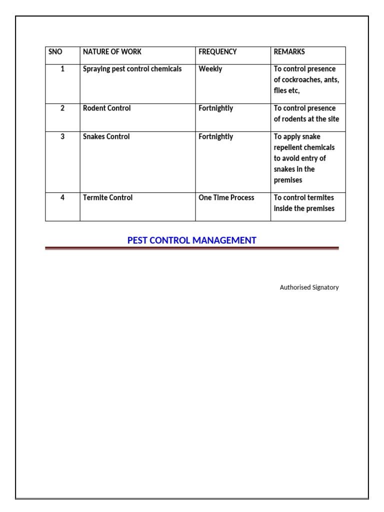 Pest Control Management Schedule | PDF