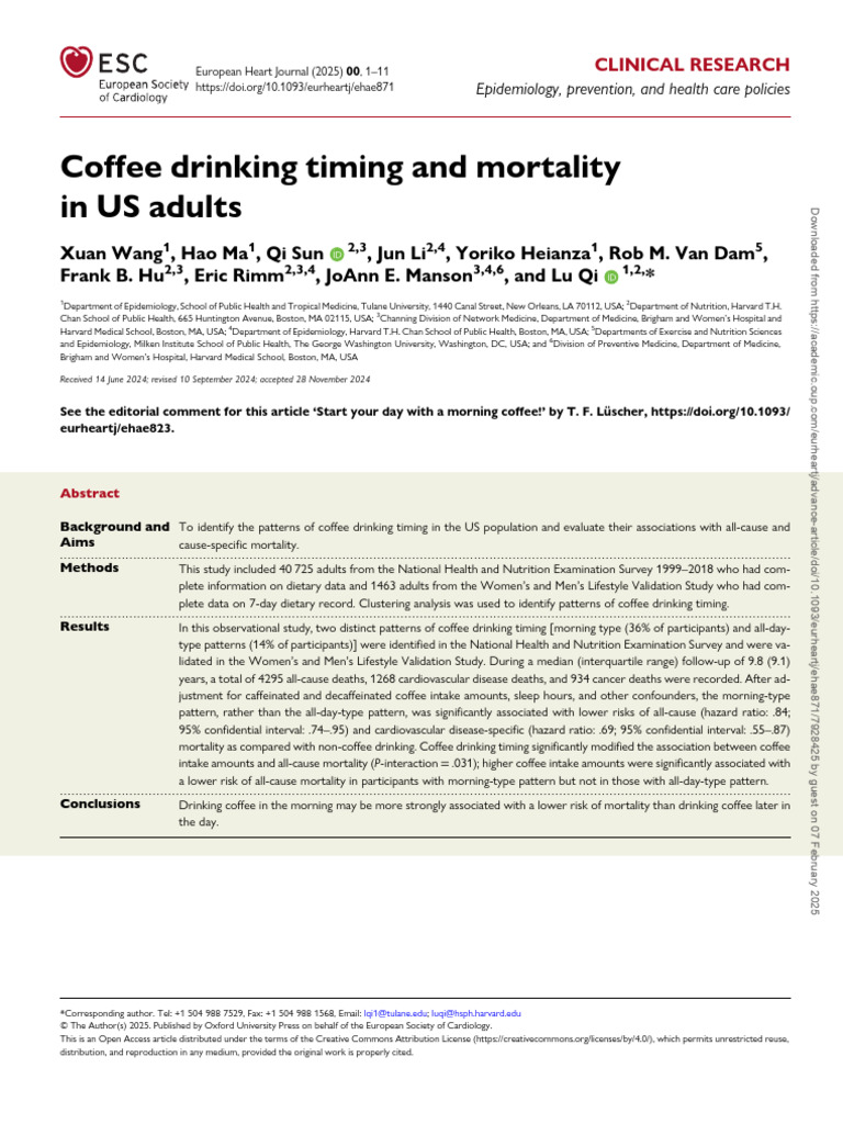 Coffee Timing and Mortality Risk in Adults | PDF | Cardiovascular ...