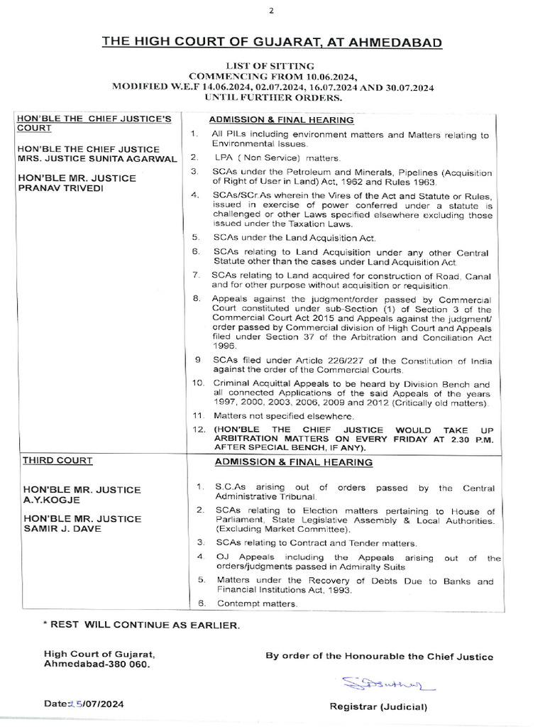 Partial Modification in List of Sitting W.E.F. 30.07.2024 | PDF ...
