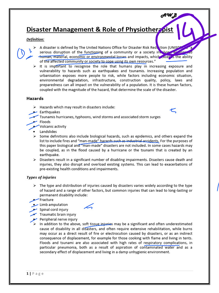 Disaster Management Notes | PDF | Natural Disasters | Physical Therapy