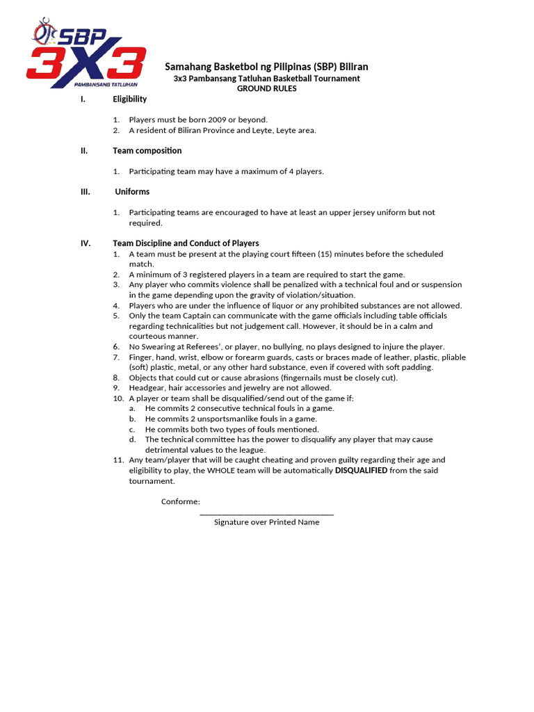 SBP Biliran 3x3 Basketball Tournament Rules | PDF | Sports Rules And ...