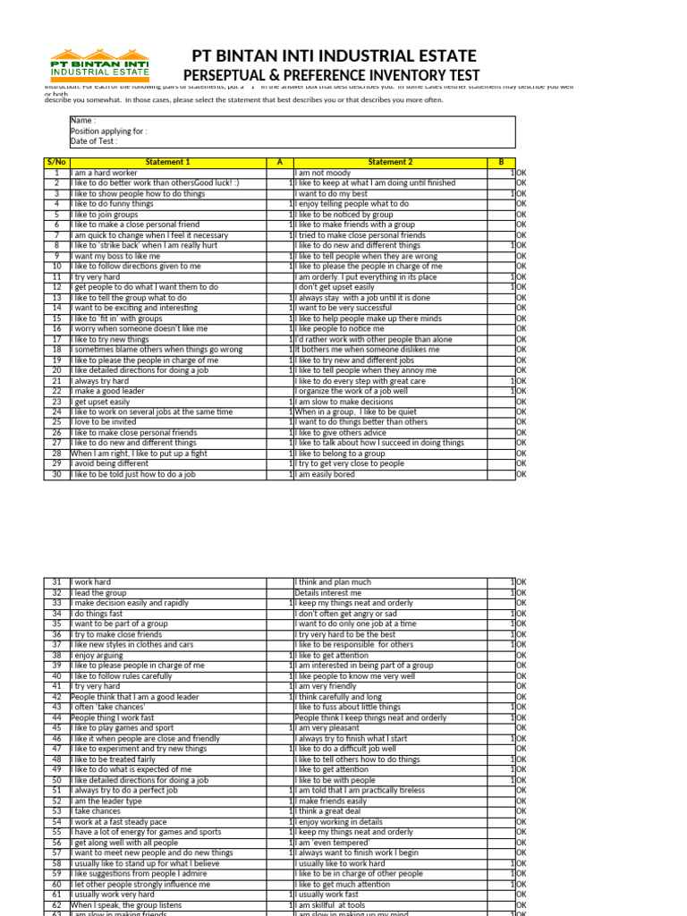 Pt Biie - Selection Test (Papi-k) (1) | PDF