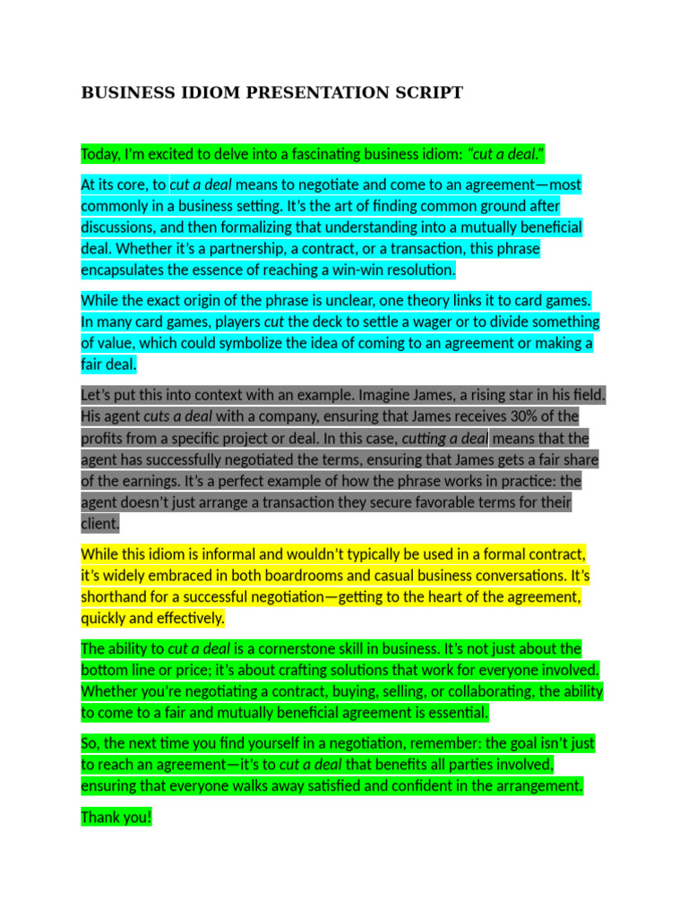 Business Idiom Presentation Script 2 | PDF