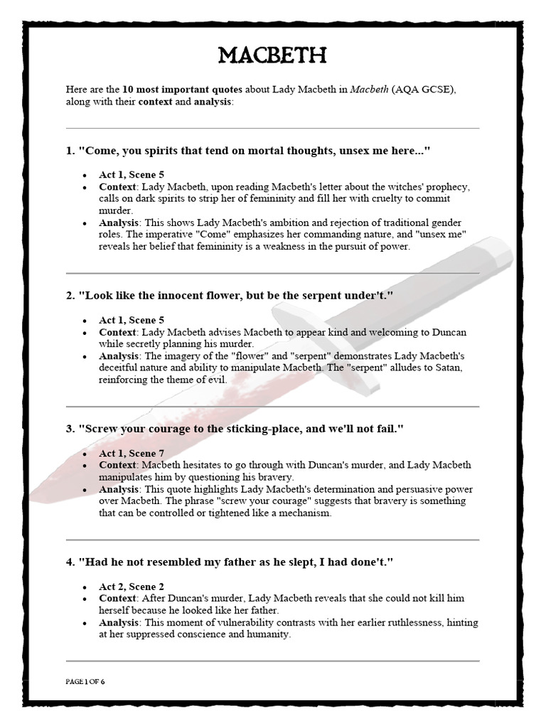 Lady Macbeth: Key Quotes and Analysis | PDF | Macbeth