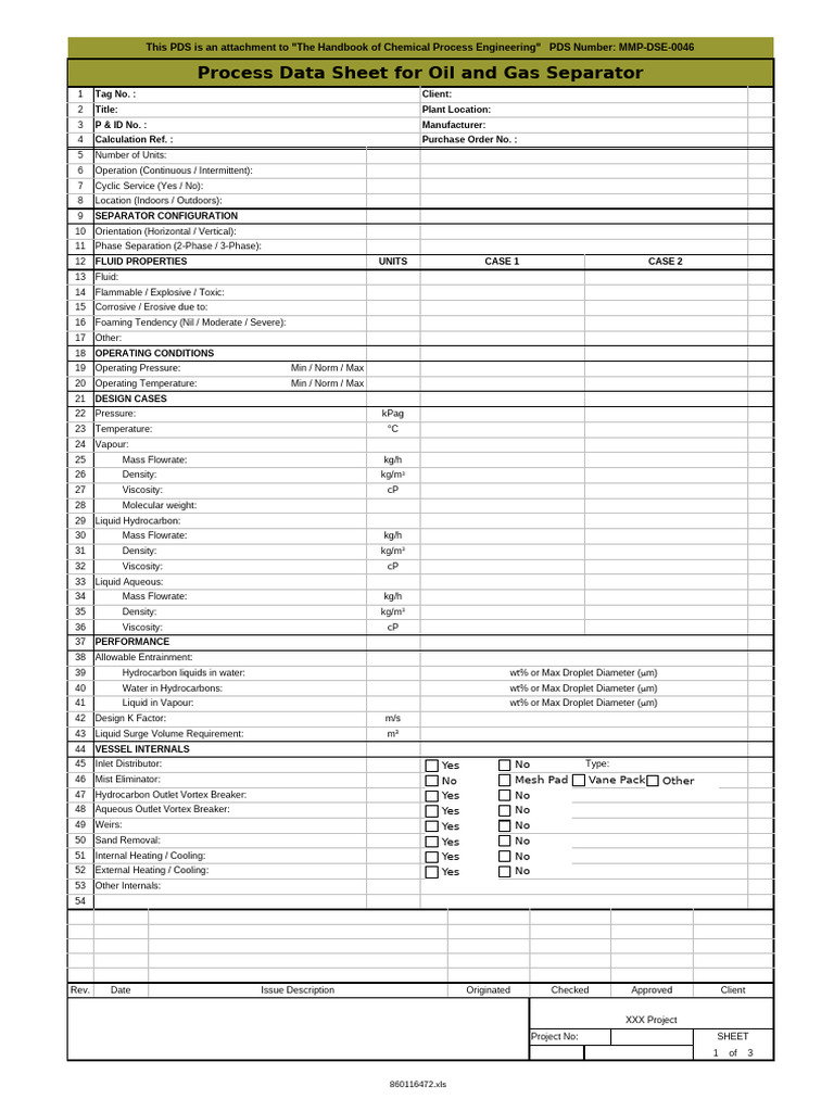 Oil and Gas Separator Process Data Sheet | PDF | Transparent Materials ...