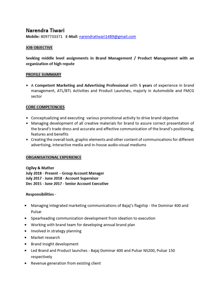 Resume - Narendra Tiwari PDF | PDF | Brand | Business Process