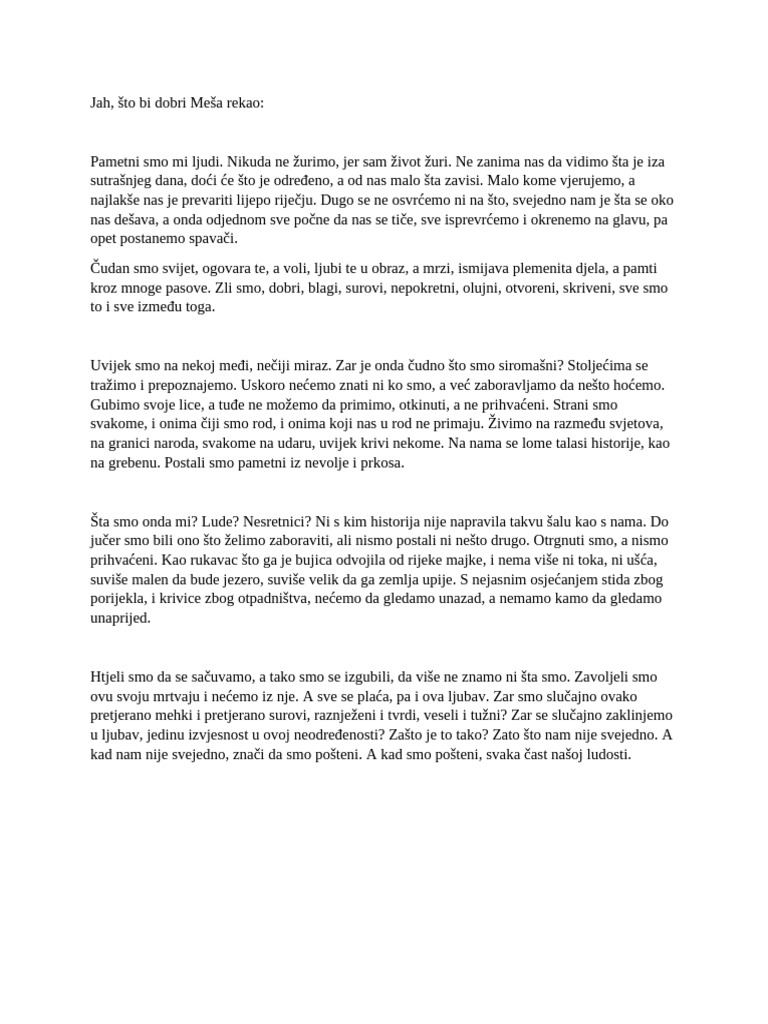 Odlomak Mese Selimovica | PDF