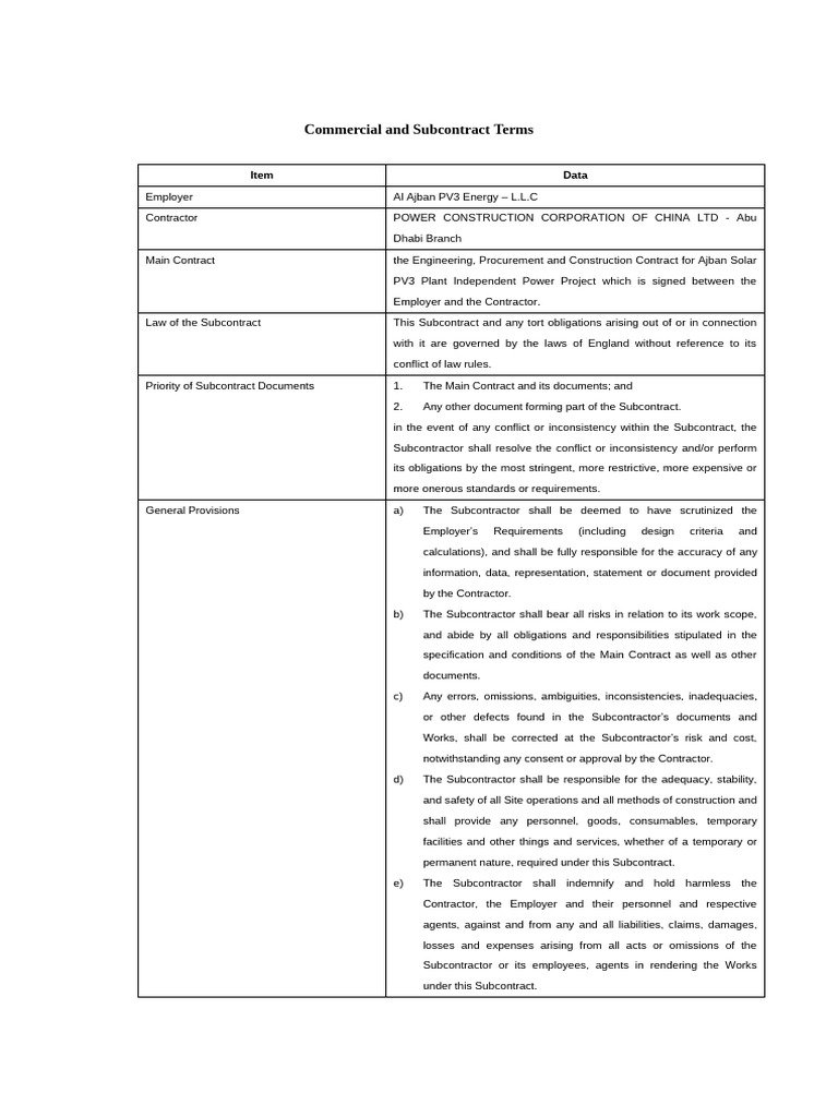 Commercial and Subcontract Terms-1005 | PDF | Subcontractor | Insurance