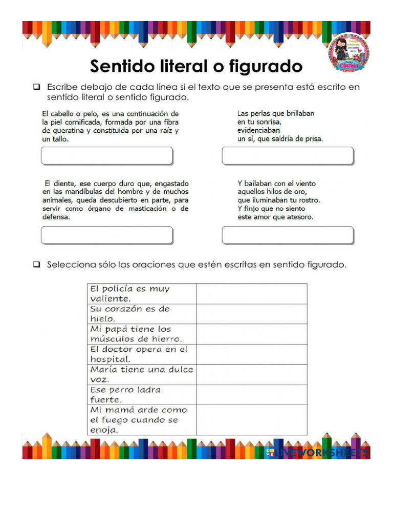 Ejercicios De Sentido Literal O Figurado Pdf