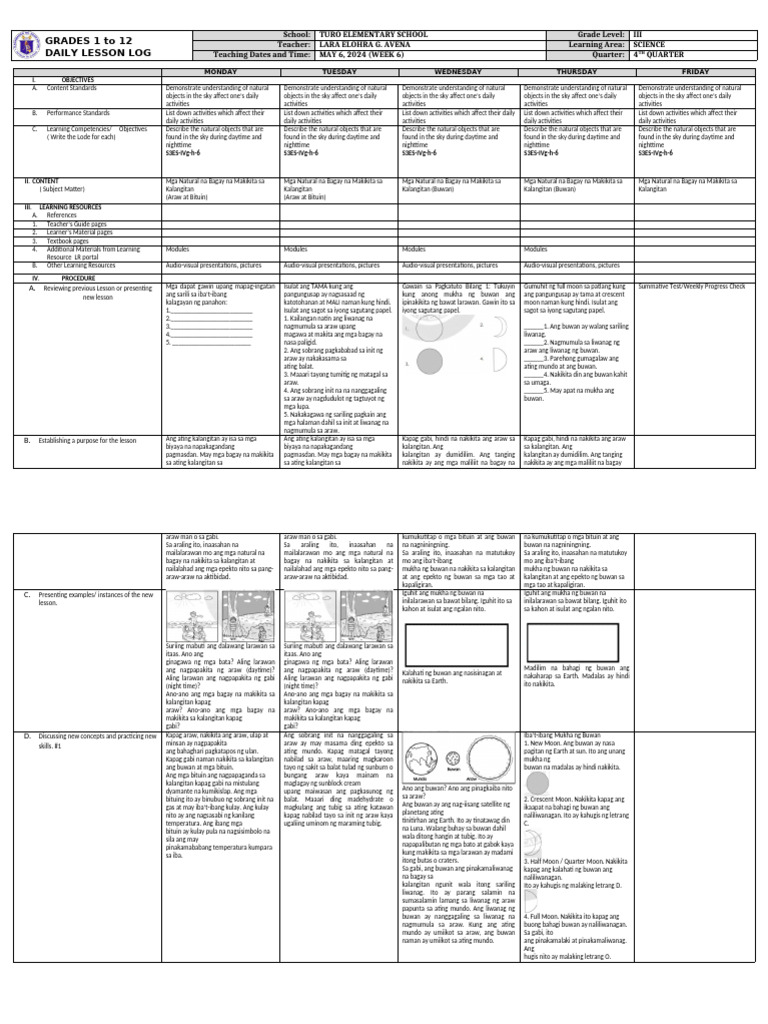 DLL - SCIENCE 3 - Q4 - W6 - Describe The Natural Objects That Are Found ...
