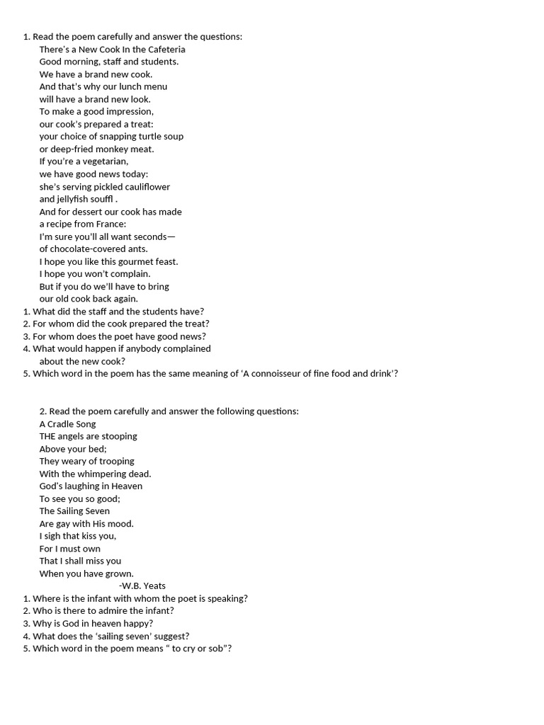 Unseen Poem Comprehension | PDF